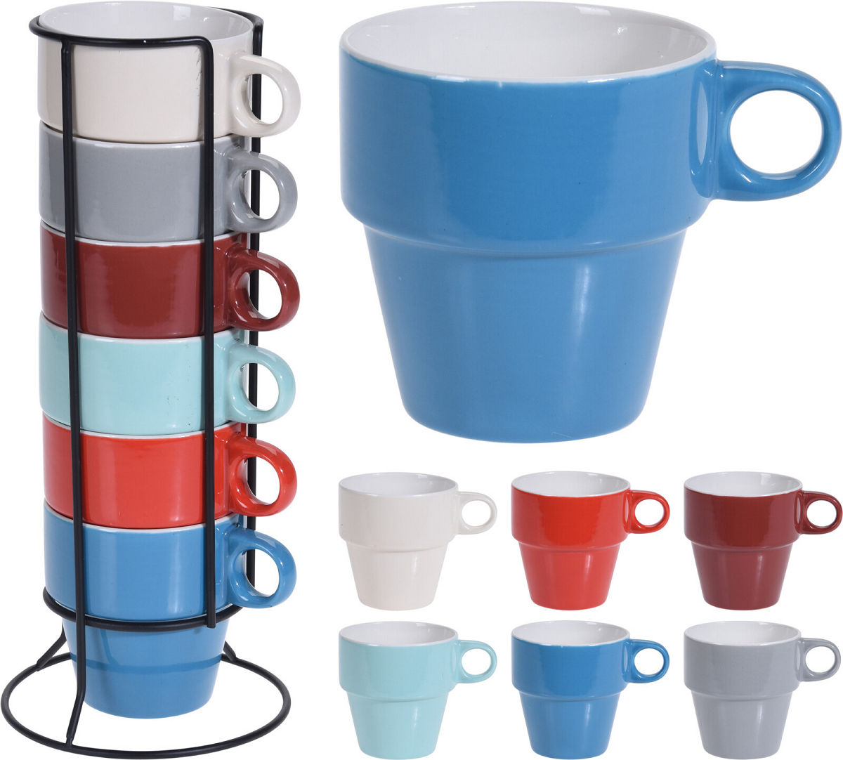 MUG SET DE 6PCS 300ML AVEC SUPPORT EN METAL SIAKI – Orca