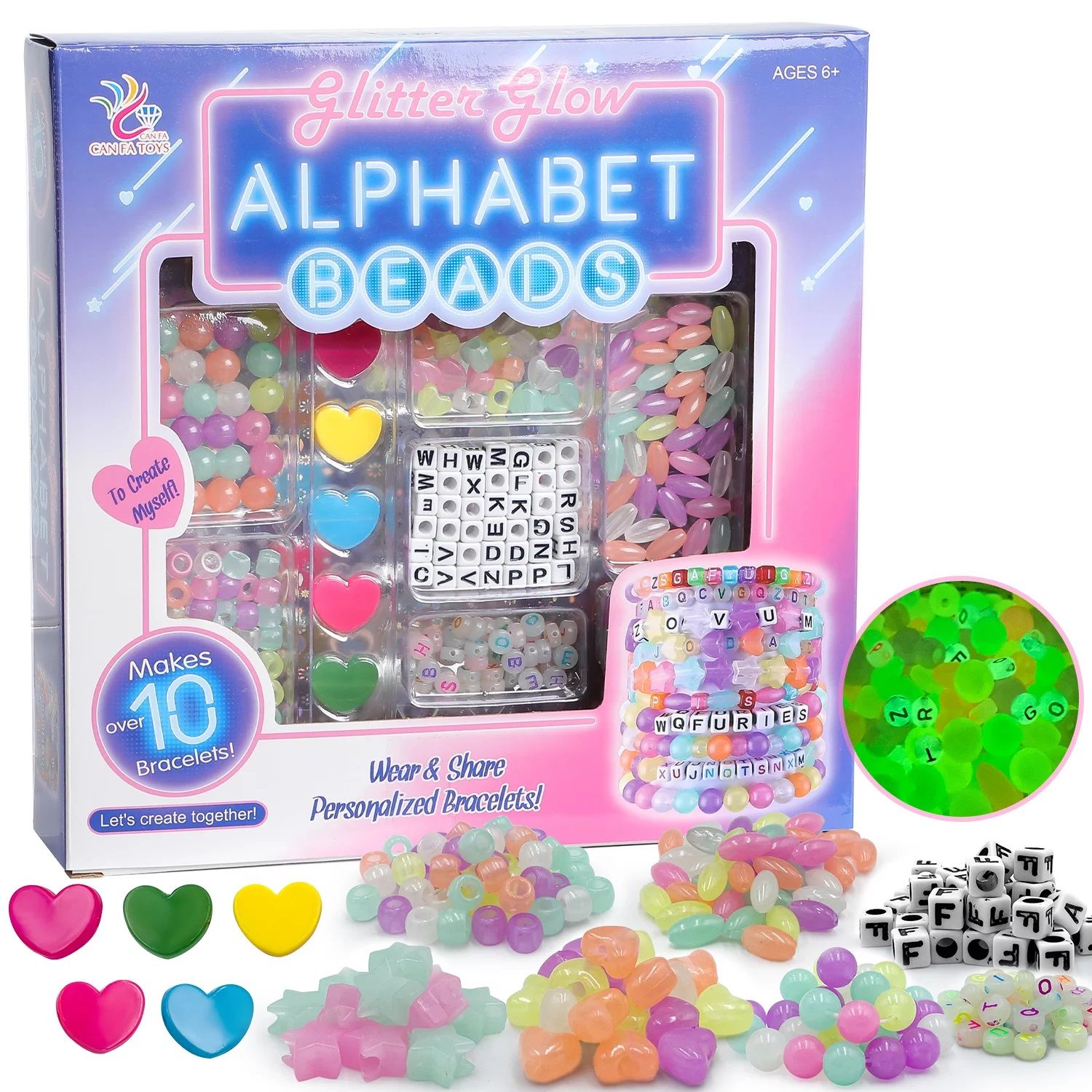 Jeu de création bracelet alphabet glitter glow+6ans – Orca